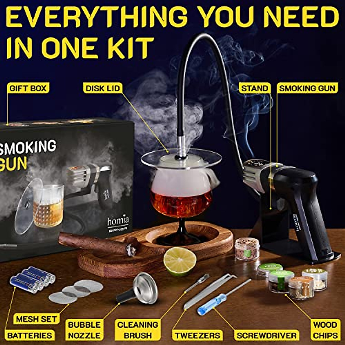 Smoking Gun Wood Smoke Infuser Birner PRO - Starter Kit, 11 PCS, Smoker Machine with Accessories and Wood Chips - Cold Smoke for Food and Drinks - Gift for Man