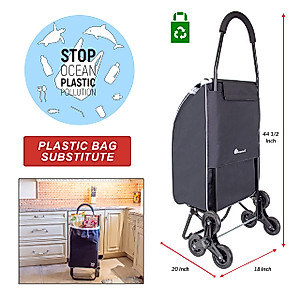 dbest products Stair Climber Trolley Dolly Sport Grocery Cart 3 Wheels Heavy Duty Shopping Hand Truck Made for Condos Apartments, 40 inch Handle Height Carrito de Compras con Ruedas, Black