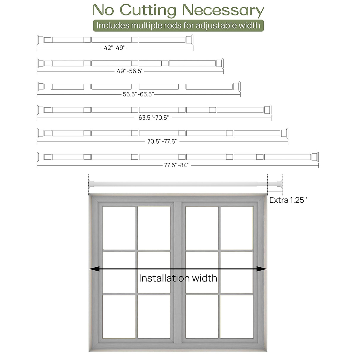 ALLZONE Heavy Duty Tension Shower Curtain Rod 42-83 Inches for Bathroom, Window, Non-Slip, Adjustable with Strong Spring Pole for Closet, Doorway, No Rust, No Drilling, Black