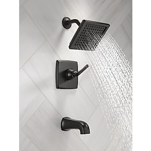 Delta Faucet Geist 14 Series Tub and Shower Trim Kit, Black Shower Faucet with Single-Spray Matte Black Shower Head, Shower Faucet Set Complete, Matte Black 144864-BL (Valve Included)