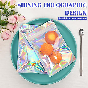 JETMORE 100 Pcs Mylar Bags, Smell Proof Bags with Clear Window, Holographic Bags for Snack, Cookie, Jewelry, Candy, Gift, Resealable Bags for Small Business, Sealable Bags for Packaging（2.4x3.9in）