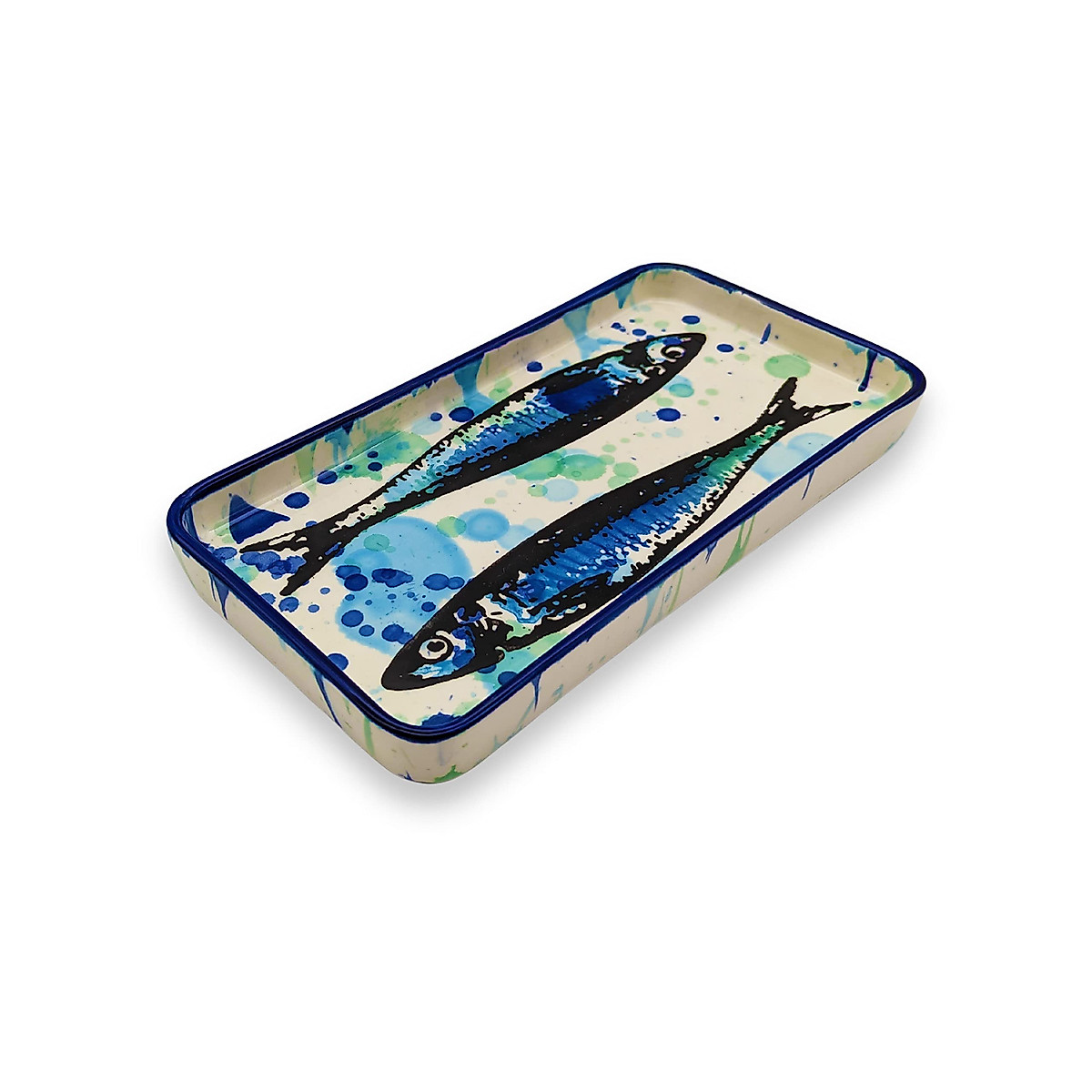 Splash Sardines Portuguese Pottery Rectangular Ceramic Serving Platter (Small)
