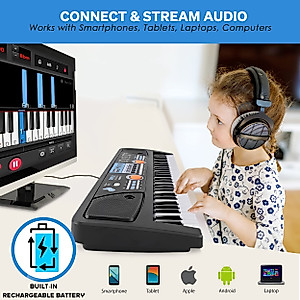 Pyle, Electric 49 Keys-Portable Digital Musical Karaoke Piano Keyboard-8 Rhythms 16 Tones, Stereo Speakers, Rechargeable Battery-Wired Microphone-Beginners Kids PKBRD4113 Black, Compact