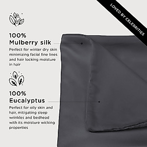 NGHT Reversible Silk Pillowcase: 100% Mulberry Silk one Side, 100% Eucalyptus Other Side - Anti-Slip Silk Pillow Covers for Soft Hair & Skin - 30” x 20” Queen Size Standard Size