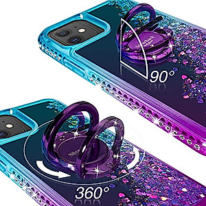 Silverback for iPhone 11 Case, Moving Liquid Holographic Sparkle Glitter Case with Kickstand, Bling Diamond Bumper Ring Stand Slim Protective Apple iPhone 11 6.1 inch Case for Girls Women -Purple