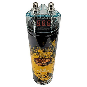 Audiobank 3.5 Farad Capacitor Car Audio 3500 Watts Power 12V Car Digital Power 3 Digit Display and Complete 1500 Watts 8 Gauge Car Amplifier Installation Wiring Kit Red