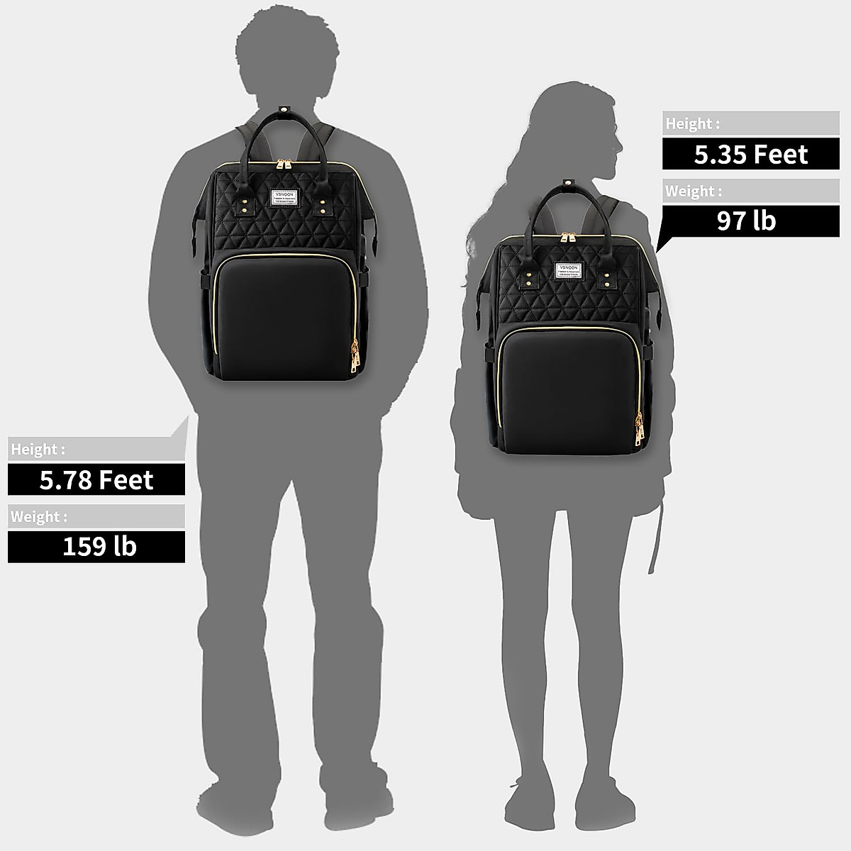 VSNOON Laptop Backpack for Women, 15.6 Inch Travel Backpack with USB Port Charging, Water Resistant Casual Durable Work Computer Bag for Women Men Girls, Black