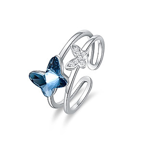 Plesitep Butterfly Ring Sterling Silver Adjustable Butterfly Ring Gift for Women Embellished with Blue Crystal from Austria (8)