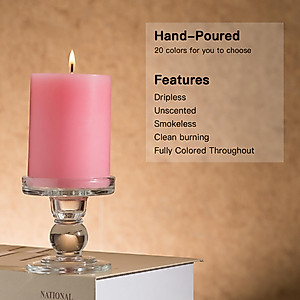 MOZEAL 3" x 6" Hand-poured Unscented Candle,Dripless Pillar Candle Set of 3,Long Lasting Burning,Approx 120 Hours Burn Time,Rustic Country Style,for Wedding,Dinner,Christmas and Home Decor,Pink