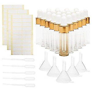0.17 oz Clear Glass Dropper Bottles, Pipettes, Labels, Funnels (Gold, 95 Pieces)