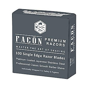 100 Facón Platinum Japanese Stainless Steel Single Edge Razor Blades for Professional Barber Straight Razor - 200+ Shaves