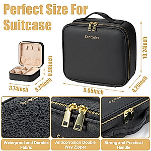 Seoneiro Makeup Travel Bag with LED Lighted Mirror Adjustable Brightness Portable Waterproof Makeup Case with Adjustable Dividers, Make up Train Case Organizer Makeup Brush Accessories and Tool Case