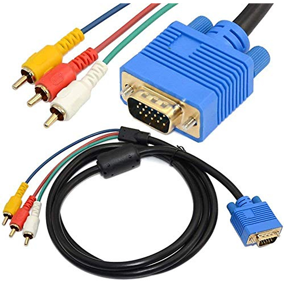 Herfair VGA to RCA Video Cable Composite to VGA Adapter Component to 15Pin D-SUB Converter Video Audio AV Connector for TV, HDTV, PC, DVD, Projector, Display (5ft Long)