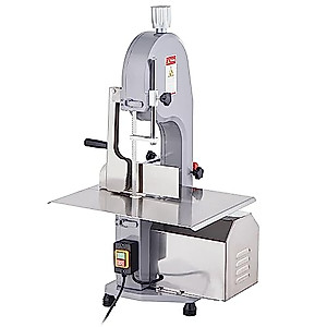 Commercial Electric Meat Bandsaw, 1100W Stainless Steel Countertop Bone Sawing Machine, Workbeach 19.3" x 15", 0.16-7.9 Inch Cutting Thickness, Frozen Meat Cutter with 6 Blades for Rib Pork Beef
