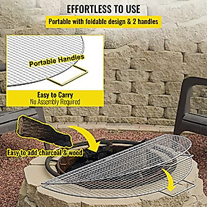 VEVOR Fire Pit Cooking Grill Grate 24 Inch, Foldable Round Cooking Grate, Stainless Steel Tight Grid Campfire BBQ Grill with Portable Handle for Outdoor Picnic Party & Gathering, Silver