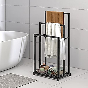 Elegant Home Products Freestanding Towel Rack Holder, 3 Tier Blanket Rack Stand with Metal Shelf for Bathroom Living Room Outdoor(3-Tiers, Black)
