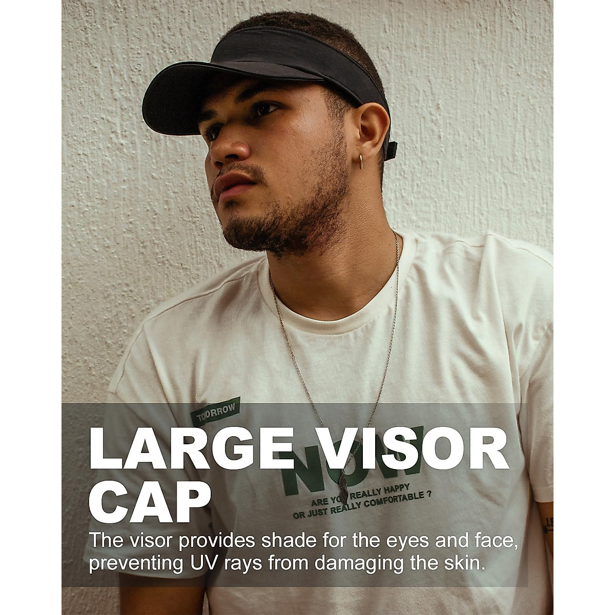 Zylioo XXL Sun Visor Hats,Summer Breathable Visor Cap,UV UPF Packable Travel Visor for Heads 22"-25" Black