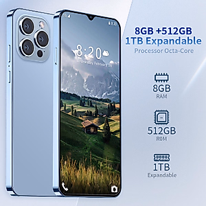 BLACKCYBER i14Ultra Max Unlocked 5G Cellphone Android Smartphone Phone, 8GB RAM, 512GB ROM 1TB Expandable, 6.8 "FHD 120Hz Screen 6000mAh Battery, Dual Sim Card, 48+13MP Camera Dual Sim Card (Purple)