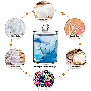 ALAZA 4 Pack Qtip Holder Dispenser Teal Turquoise Marble Bathroom Organizer Canisters for Cotton Balls/Swabs/Pads/Floss,Blue Marble Plastic Apothecary Jars for Vanity