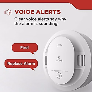 Kidde Smoke Detector, 10-Year Battery Powered, Voice Alerts, LED Warning Light Indicators