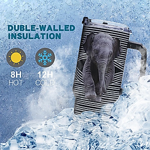 Gome 40oz Elephant Tumbler – Insulated Stainless Steel Cup with Handle, Lid & Straw, Wildlife Gifts for Women, Animal Lovers, Birthday & Nature-Inspired Gift