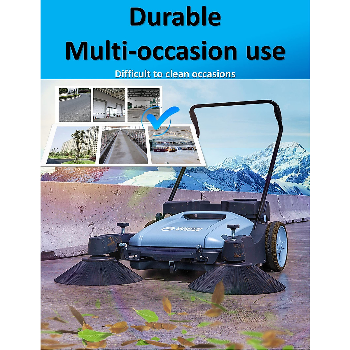 Industrial Sweeper,Floor Sweeper Manual,Street Sweeper,Just Walk and Push - 14.5 Gallon Capacity, 40.1" Sweeping Width, Sweeps 41500 Square Feet/Hour,for Shop/Workshop/Farm/Warehouse/Road (55)