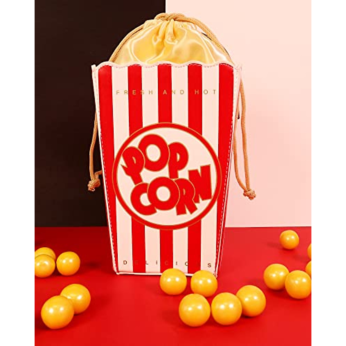 Bewaltz Novelty Handbags, Fun Shape Purse Chainstrap Tween Style Fresh Popcorn Striped