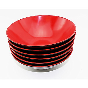 Set of 6 Japanese Ramen Noodle Bowls ~Made of Melamine, Red & Black Noodle Bowl, Udon Noodle Rice Bowl, Vietnamese Pho Recipe, Menudo Snacks, Popcorn Serving Dishes (B11895)~ We Pay Your Sales Tax