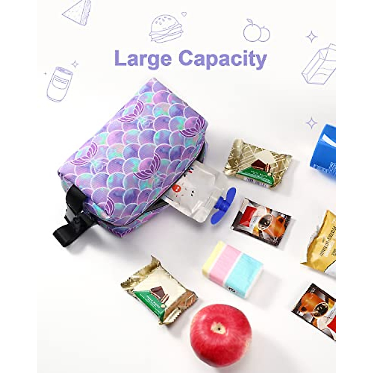 Amersun Freezable Small Cooler Bag(Built-in Ice Packs, TSA Approved), Insulated Lunch Bag for Child, Reusable Snack Bags for Kids, Portable Mini Cooler Bag with Adjustable Handle (Mermaid)