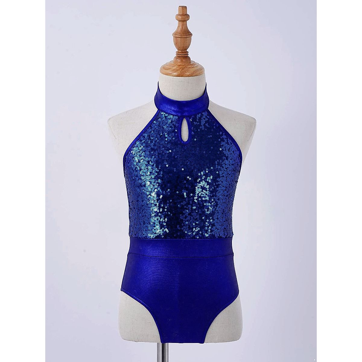 VernLan Kids Girls Sequins Sparkly Leotard Turtle Neck Ballet Dance Gym Bodysuit Jumpsuit Performance Costumes Royal Blue 8 Years