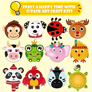 V-Opitos Arts and Crafts Kits for Kids, 12 Pack Simple Animal Paper Plate Crafts for Toddler Age of 2, 3, 4, 5 Years Old, Fun Preschool Classroom Activity Project for Boy & Girl