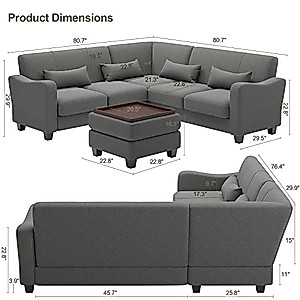 Belffin Reversible L Shaped Couch Small Convertible Sectional Sofa Couch L-Shaped Sofa with Storage Ottoman 4 Seat Sofas for Living Room Furniture Light Grey