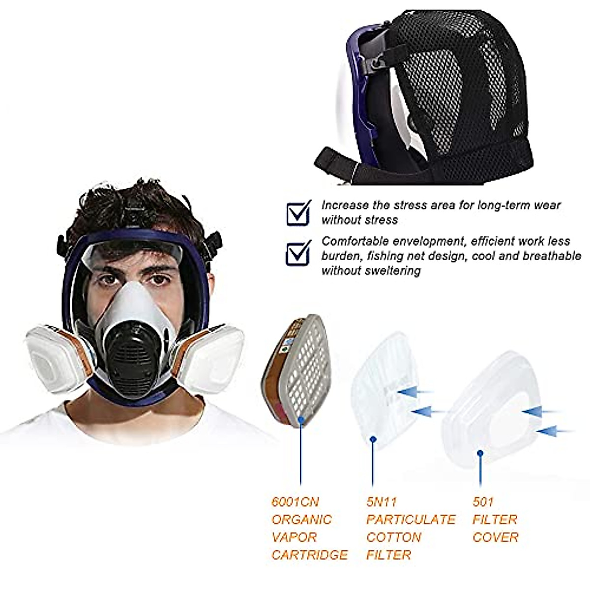 EROCK 15in 1 Reusable Full Face Respirator Widely Used in Paint Sprayer,Woodworking,Welding,Dust Protector and Other Work Protection (Medium)