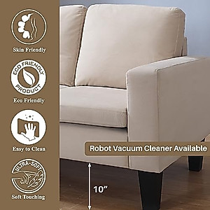 Nathaniel Home Upholstered Loveseat Sofa Couch with Solid Wood Frame and Breathable Linen Microfiber Fabric, for Living Room and Small Apartment, Beige
