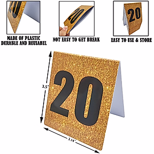 Table Numbers, 20 Pcs Wedding Table Numbers, Gold Double-sided Plastic Table Signs Seat Numbers for Wedding Reception Party Birthday Anniversary Catering Banquet Restaurant Event Decor,1-20