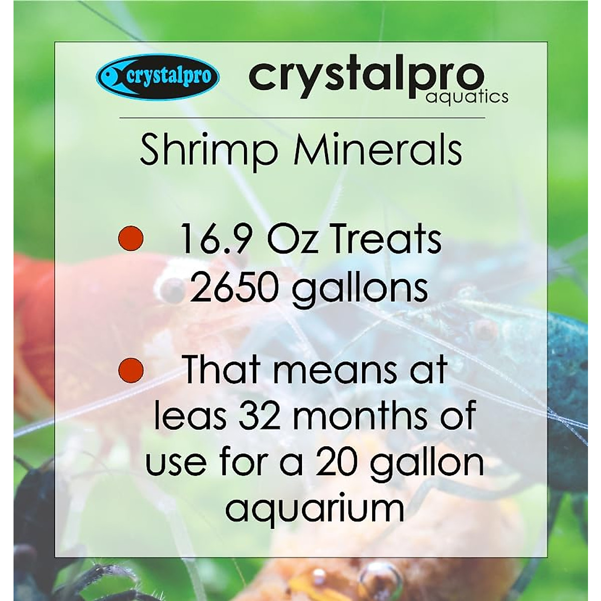 Crystalpro Shrimp Minerals 16.9 Oz-Essential Minerals for Shrimp Tanks and Invertebrates Aquarium Salt for Freshwater Tank (500 ml) Treats 2650 Gallons