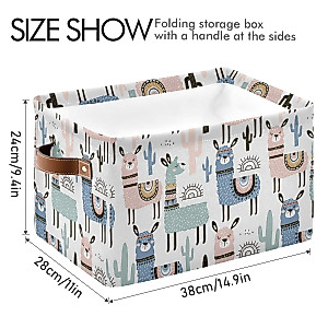 Rectangular Storage Bin Cactus Llama Basket with Handles - Nursery Storage, Laundry Hamper, Book Bag, Gift Baskets