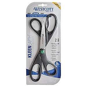 Westcott 15179 8-Inch KleenEarth Recycled Scissors for Office and Home, Black, 2 Pack