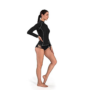 Actleis Women's Long Sleeve Rash Guard UPF50+ UV Sun Protection Quick Dry Swimming Surfing Shirts M Black