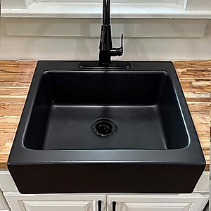 Parker Fireclay Quick-Fit Drop-In Farmhouse Kitchen Sink and Care Kit, 26" Matte Black Single Bowl with 3 Holes