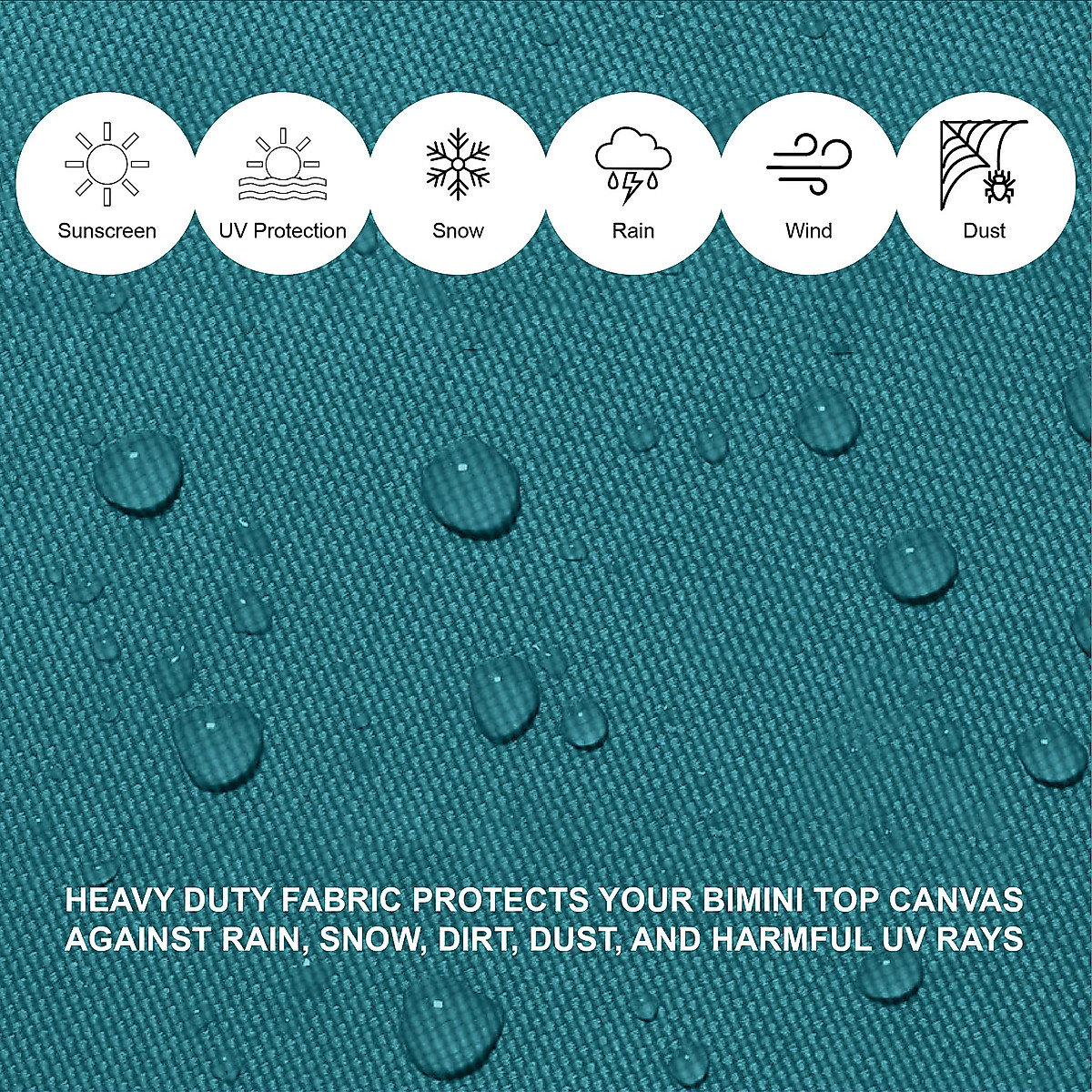 SavvyCraft Bimini TOP Boat Cover Teal 3 Bow 72" L 46" H 85"-90" W - W/Boot & Rear Poles