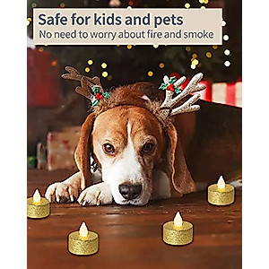 LOGUIDE Battery Operated LED Tea Lights,24 Pack Gold Flameless Votive Tealights Candle with Warm White Flickering light, Small Electric Fake Tea Candle Realistic for Wedding,Table,Festival Celebration