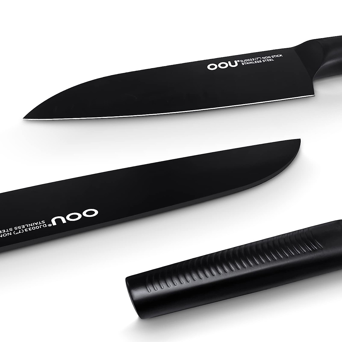 OOU! Kitchen Knife Set with Block, 15 Pieces High Carbon Stainless Steel Knife Block Set, Professional Chef Knife Set with Built-in Sharpener, Ergonomic Handle