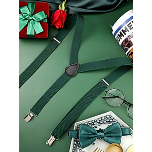 SATINIOR Suspender and Bow Tie Set 80s Clip on Suspenders for Men Women(Green)