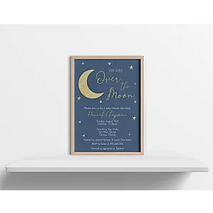 Over The Moon Baby Shower Invitations For Boy Customizable Twinkle Stars Invites (12 Count)