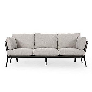 Christopher Knight Home Abigail Mid-Century Modern 3 Seater Wood Frame Sofa, Light Gray, Gray, Black