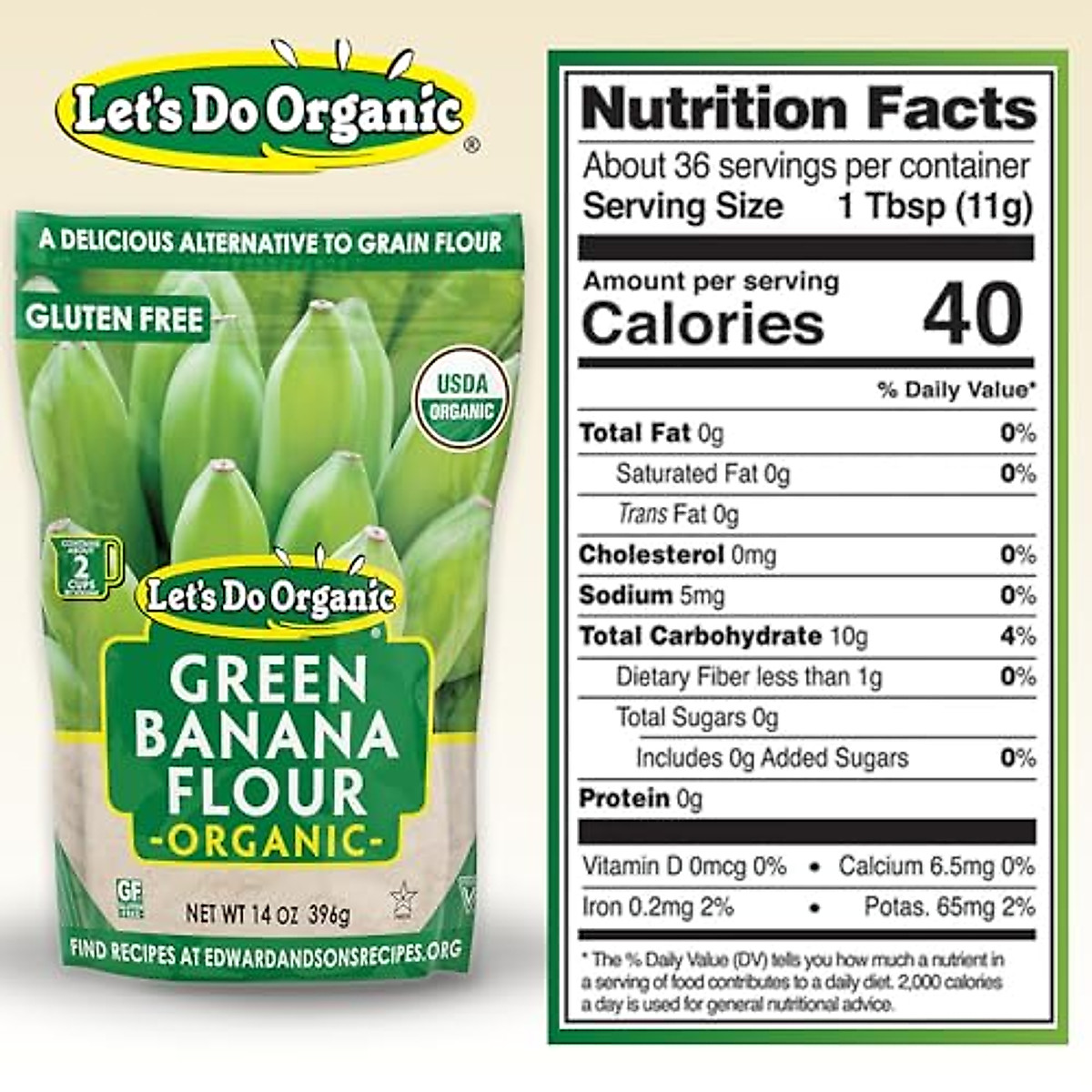 Let's Do Organic Green Banana Flour – Grain Flour Replacement, Resistant Starch, Versatile Starch, Gluten Free, Iron, Non-GMO Project Verified, USDA Organic – 14 Oz