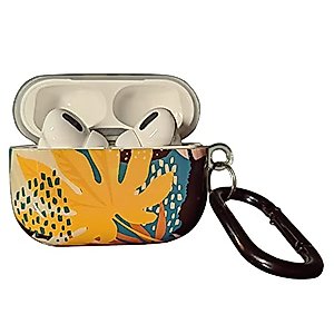 Case Designed for Airpods Pro, Cute Floral Case for Girls Women Protective Cover for Apple Airpods Pro 2019, Shockproof Hard Case Cover for iPods Pro with Portable Keychain Flower Yellow Maple