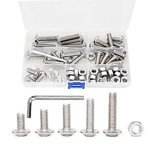 binifiMux 50pcs M8-1.25 x 15mm/ 20mm/ 25mm/ 30mm/ 35mm Flanged Hex Button Head Socket Cap Screws, 304 Stainless Steel / 18-8, Plain Finish, Full Thread