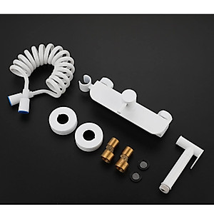 MINJING Bidet Faucet White, Portable Toilet Bidet Sprayer, Handheld Bidet Sprayer for Toilet, Hot and Cold Water Shower Mixer Set, Wall Mounted Bidet WC